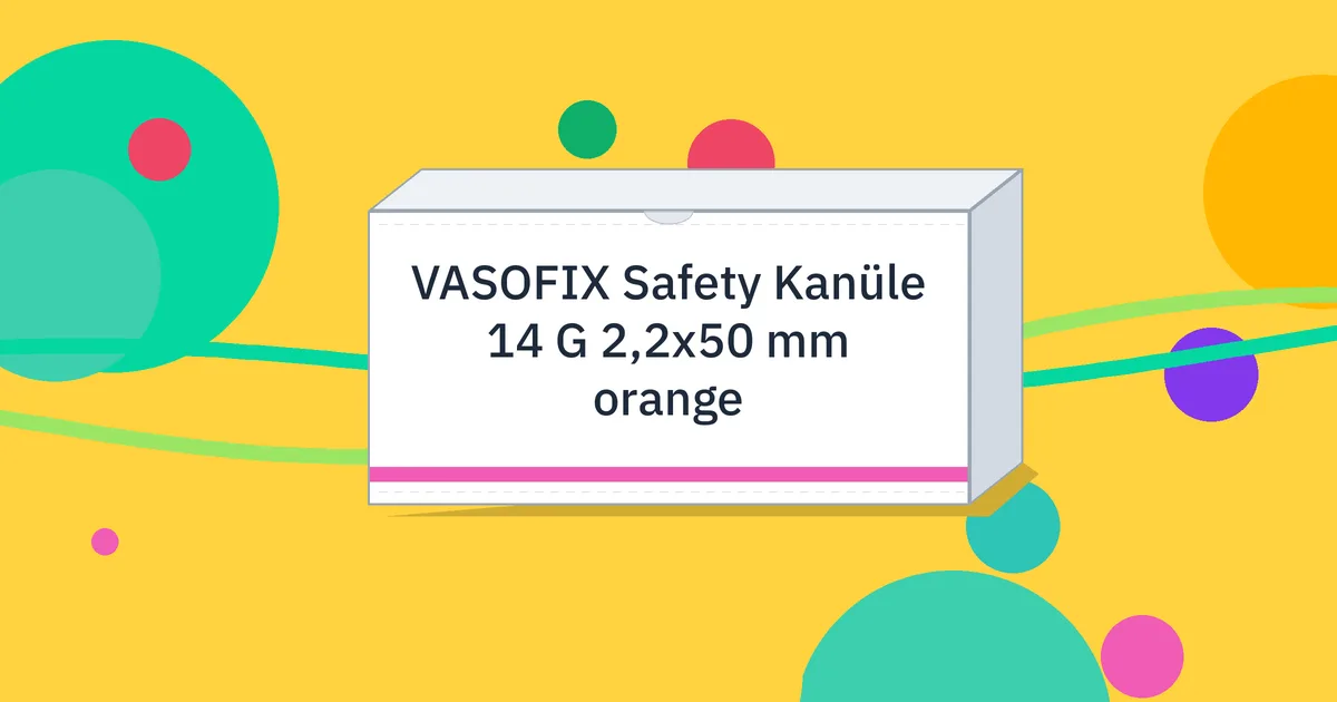 Symbolbild: Packung mit der Aufschrift VASOFIX Safety Kanüle 14 G 2,2x50 mm orange (PZN 03304031) – Verfügbarkeit und Bezug in Apotheken in Frankfurt am Main