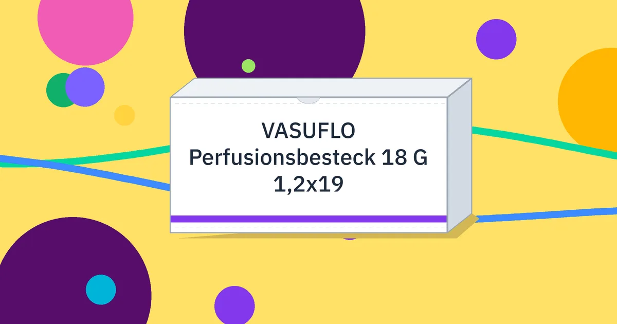 Symbolbild: Packung mit der Aufschrift VASUFLO Perfusionsbesteck 18 G 1,2x19 (PZN 03534446) – Verfügbarkeit und Bezug in Apotheken in Frankfurt am Main
