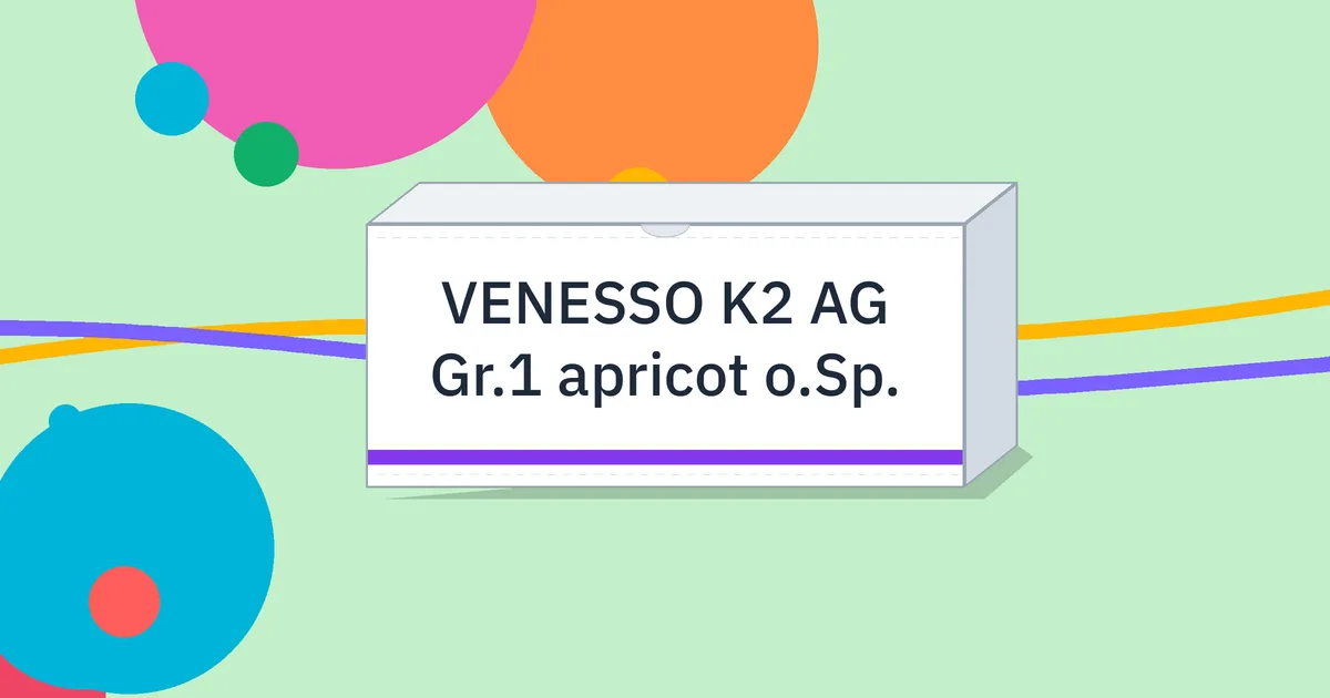 Symbolbild: Packung mit der Aufschrift VENESSO K2 AG Gr.1 apricot o.Sp. (PZN 03279327) – Verfügbarkeit und Bezug in Apotheken in Frankfurt am Main