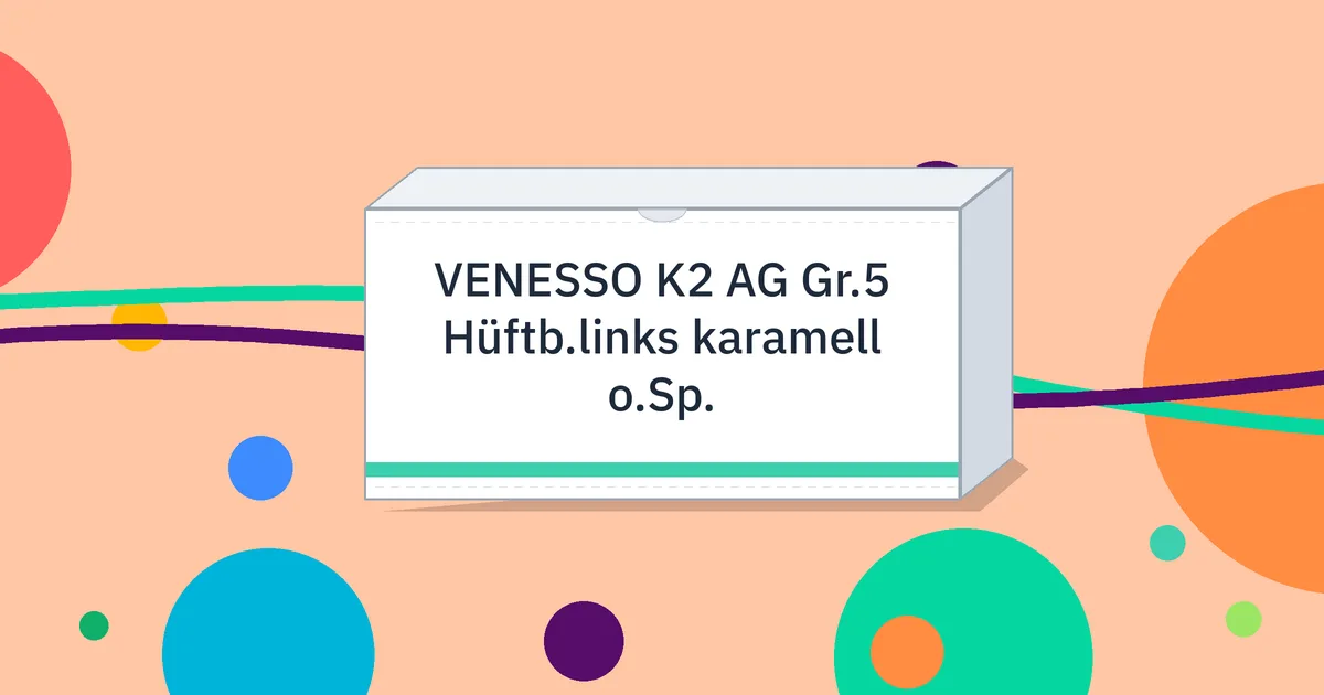 Symbolbild: Packung mit der Aufschrift VENESSO K2 AG Gr.5 Hüftb.links karamell o.Sp. (PZN 13761829) – Verfügbarkeit und Bezug in Apotheken in Frankfurt am Main