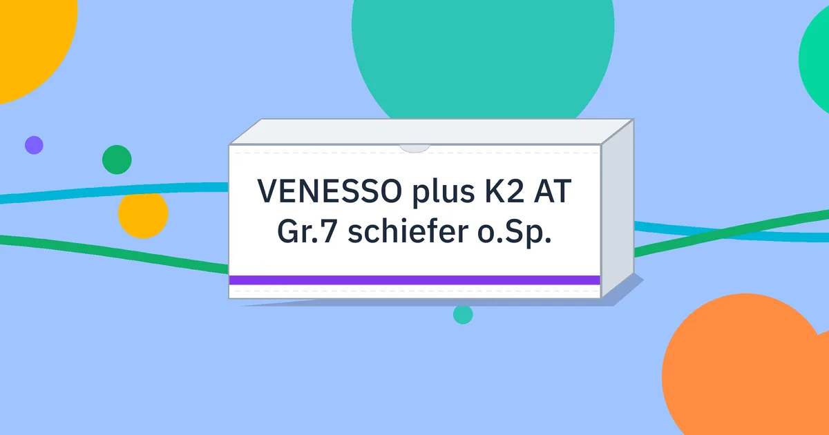 Symbolbild: Packung mit der Aufschrift VENESSO plus K2 AT Gr.7 schiefer o.Sp. (PZN 03288591) – Verfügbarkeit und Bezug in Apotheken in Frankfurt am Main