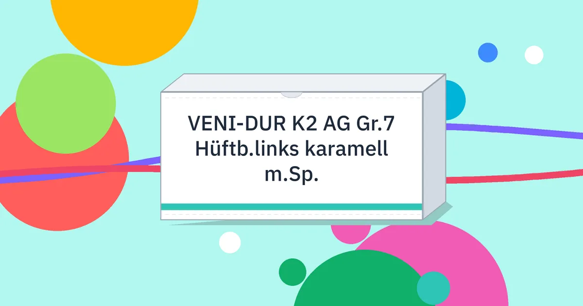 Symbolbild: Packung mit der Aufschrift VENI-DUR K2 AG Gr.7 Hüftb.links karamell m.Sp. (PZN 13760586) – Verfügbarkeit und Bezug in Apotheken in Frankfurt am Main