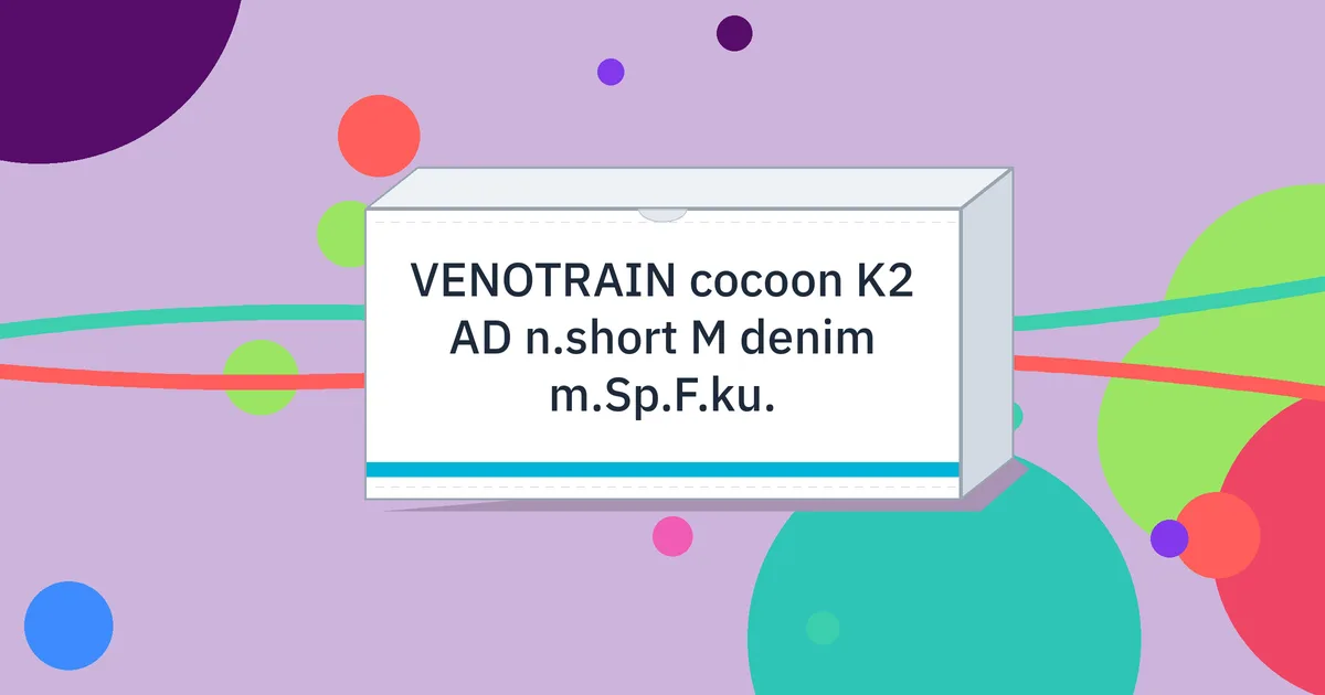 Symbolbild: Packung mit der Aufschrift VENOTRAIN cocoon K2 AD n.short M denim m.Sp.F.ku. (PZN 19198890) – Verfügbarkeit und Bezug in Apotheken in Frankfurt am Main