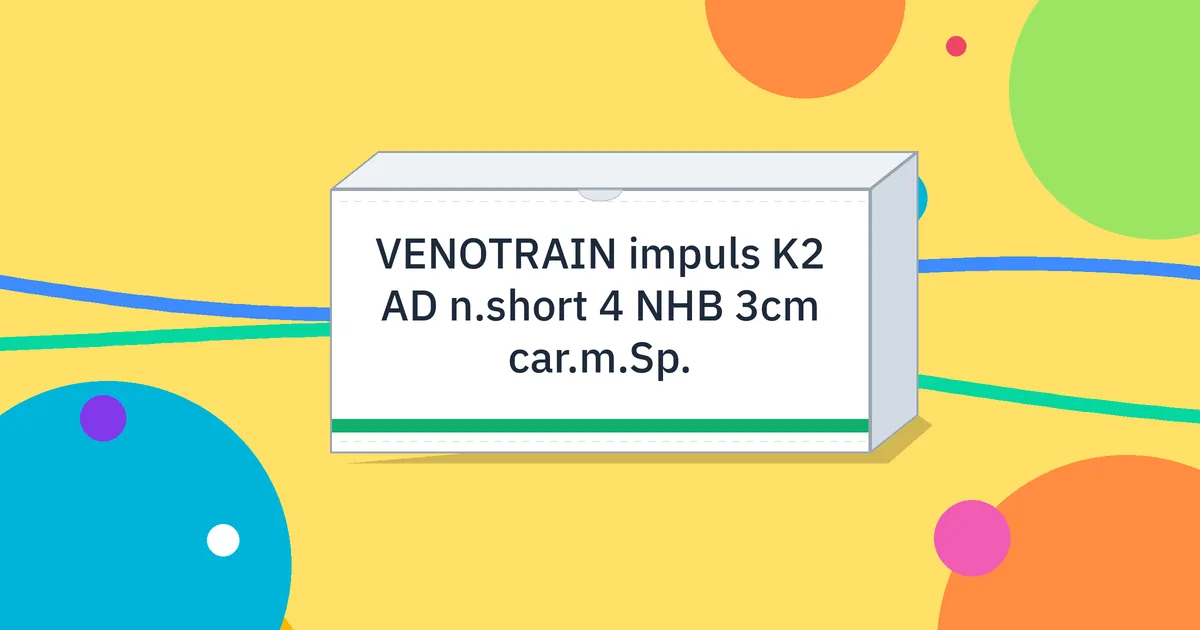 Symbolbild: Packung mit der Aufschrift VENOTRAIN impuls K2 AD n.short 4 NHB 3cm car.m.Sp. (PZN 00641851) – Verfügbarkeit und Bezug in Apotheken in Frankfurt am Main