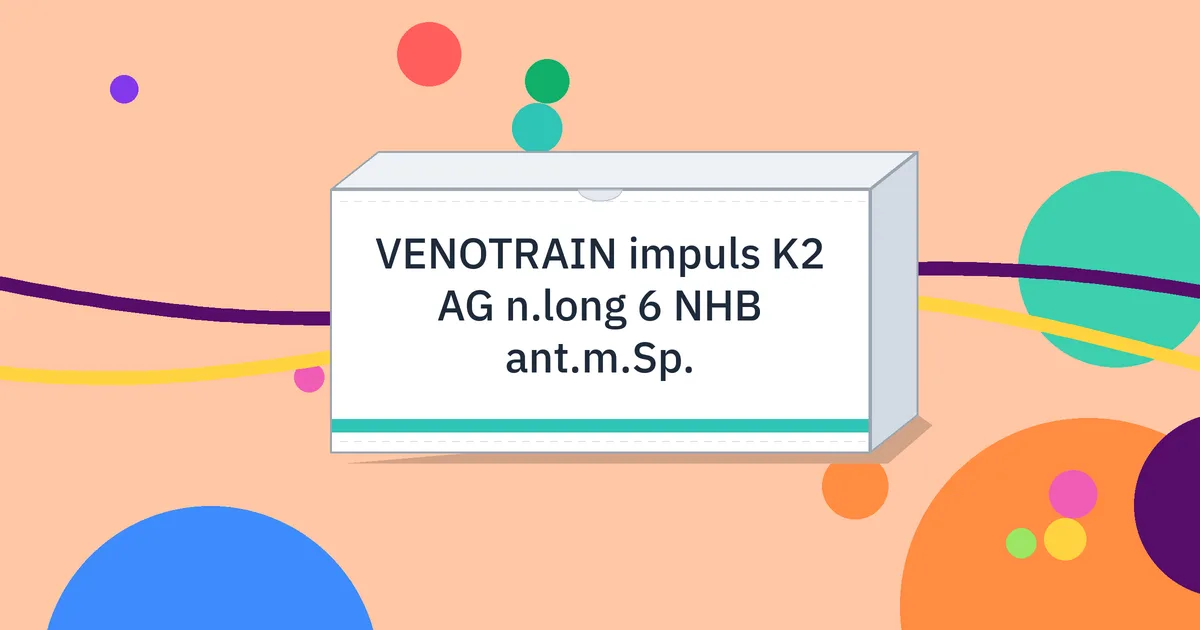 Symbolbild: Packung mit der Aufschrift VENOTRAIN impuls K2 AG n.long 6 NHB ant.m.Sp. (PZN 15214741) – Verfügbarkeit und Bezug in Apotheken in Frankfurt am Main