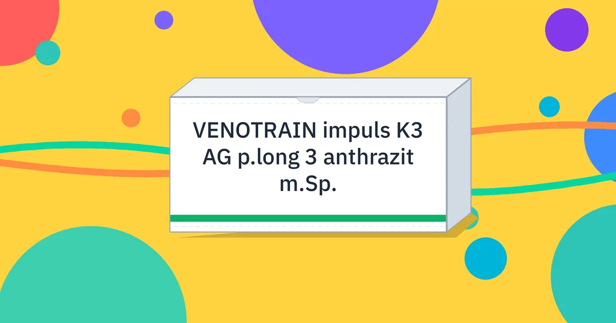 Symbolbild: Packung mit der Aufschrift VENOTRAIN impuls K3 AG p.long 3 anthrazit m.Sp. (PZN 15213641) – Verfügbarkeit und Bezug in Apotheken in Frankfurt am Main