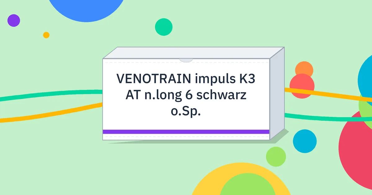 Symbolbild: Packung mit der Aufschrift VENOTRAIN impuls K3 AT n.long 6 schwarz o.Sp. (PZN 19356521) – Verfügbarkeit und Bezug in Apotheken in Frankfurt am Main