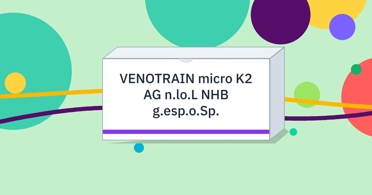 Symbolbild: Packung mit der Aufschrift VENOTRAIN micro K2 AG n.lo.L NHB g.esp.o.Sp. (PZN 06050619) – Verfügbarkeit und Bezug in Apotheken in Frankfurt am Main