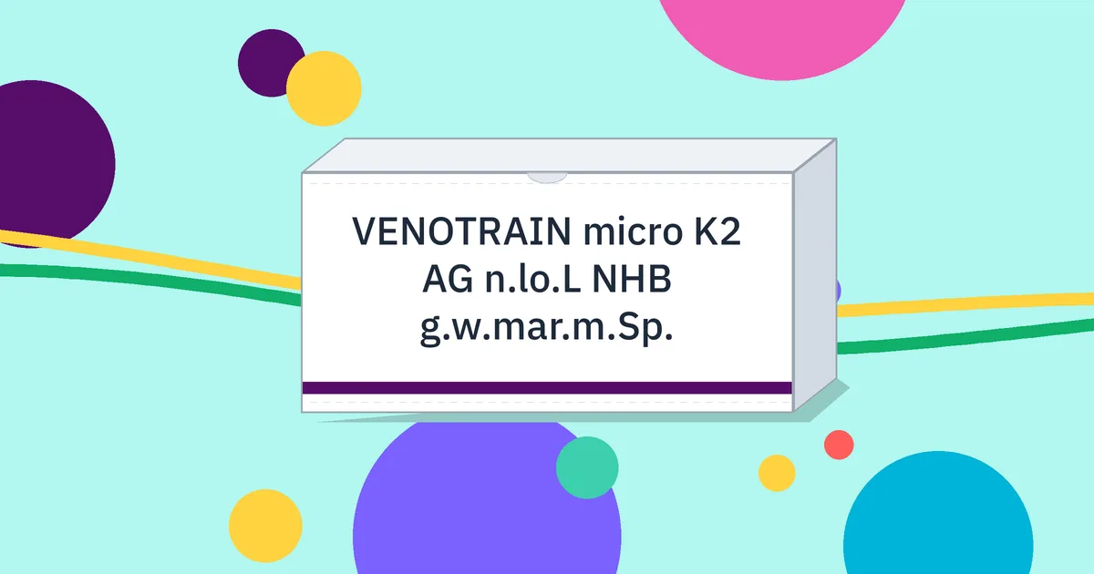 Symbolbild: Packung mit der Aufschrift VENOTRAIN micro K2 AG n.lo.L NHB g.w.mar.m.Sp. (PZN 09035773) – Verfügbarkeit und Bezug in Apotheken in Frankfurt am Main