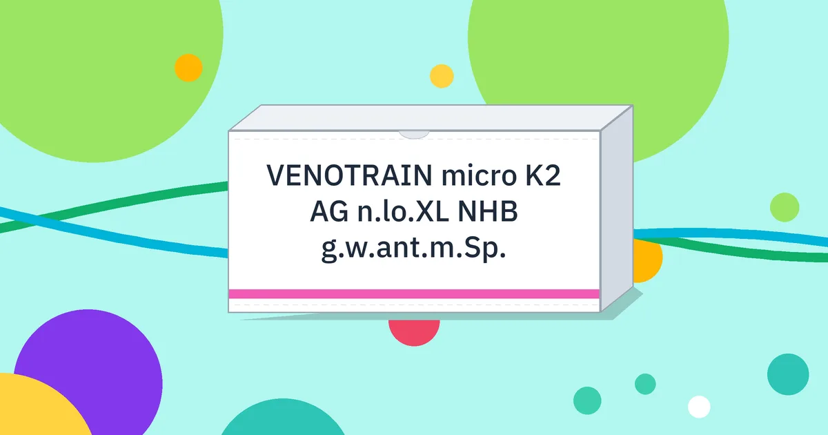 Symbolbild: Packung mit der Aufschrift VENOTRAIN micro K2 AG n.lo.XL NHB g.w.ant.m.Sp. (PZN 11064865) – Verfügbarkeit und Bezug in Apotheken in Frankfurt am Main