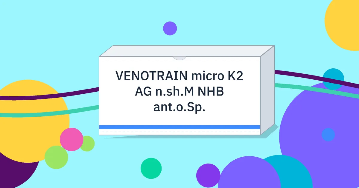 Symbolbild: Packung mit der Aufschrift VENOTRAIN micro K2 AG n.sh.M NHB ant.o.Sp. (PZN 11064204) – Verfügbarkeit und Bezug in Apotheken in Frankfurt am Main
