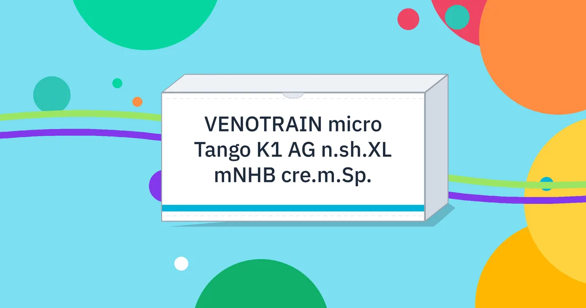 Symbolbild: Packung mit der Aufschrift VENOTRAIN micro Tango K1 AG n.sh.XL mNHB cre.m.Sp. (PZN 17757440) – Verfügbarkeit und Bezug in Apotheken in Frankfurt am Main