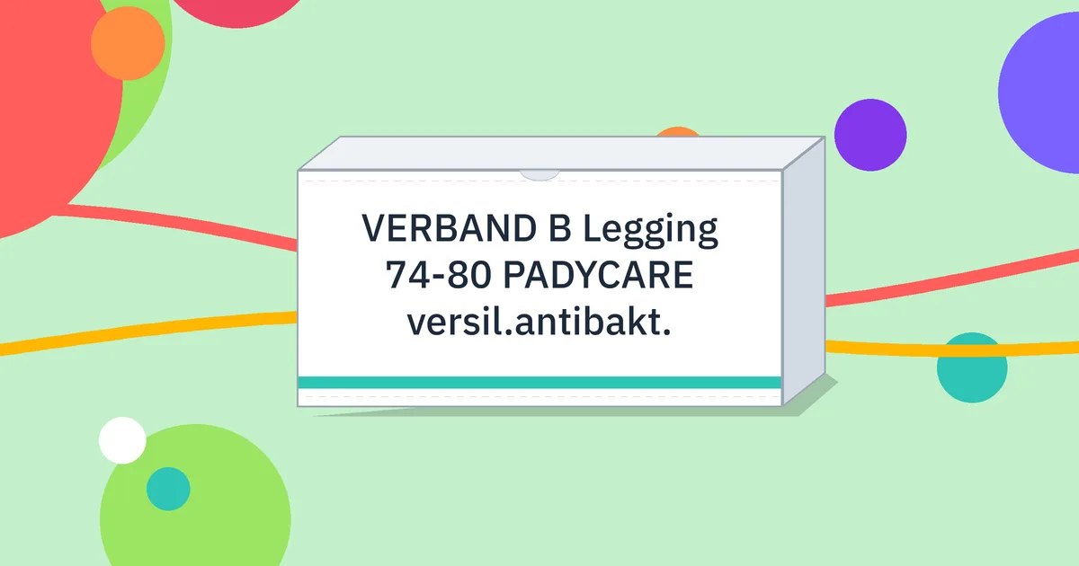 Symbolbild: Packung mit der Aufschrift VERBAND B Legging 74-80 PADYCARE versil.antibakt. (PZN 10938339) – Verfügbarkeit und Bezug in Apotheken in Frankfurt am Main
