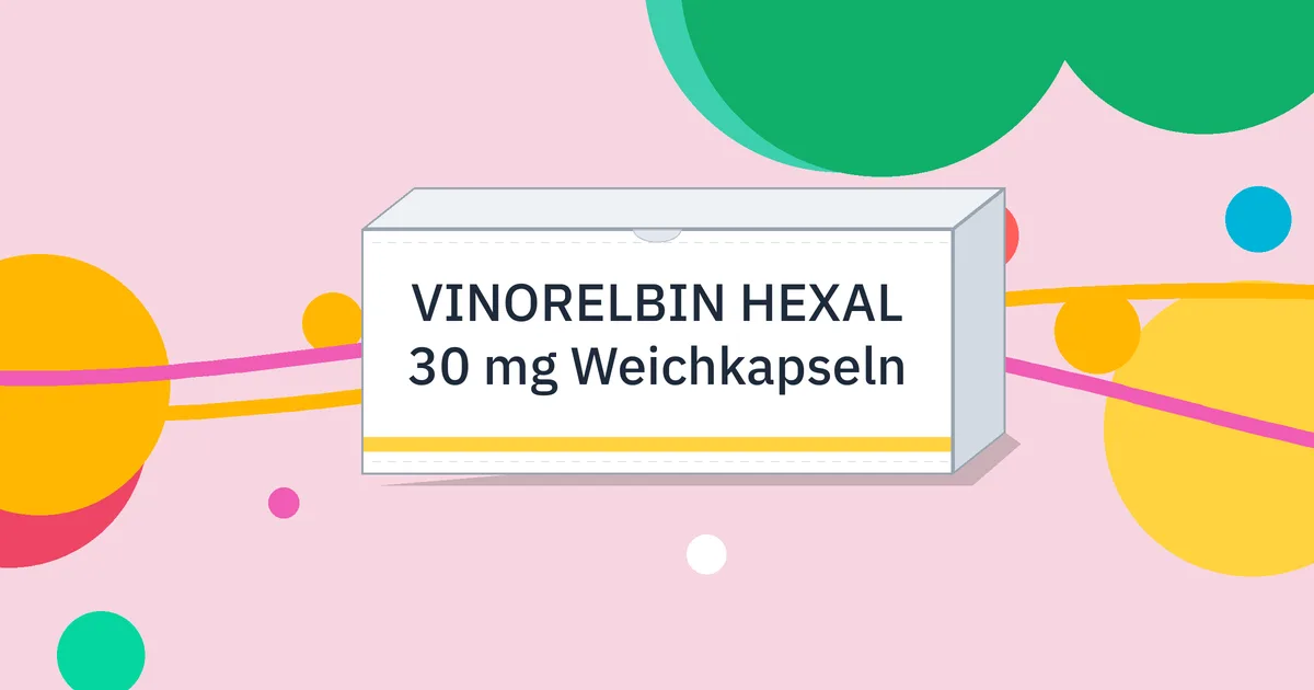 Symbolbild: Packung mit der Aufschrift VINORELBIN HEXAL 30 mg Weichkapseln (PZN 15416232) – Verfügbarkeit und Bezug in Apotheken in Frankfurt am Main