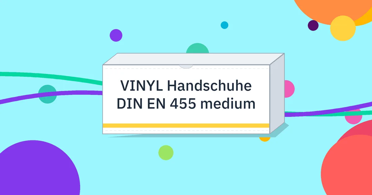 Symbolbild: Packung mit der Aufschrift VINYL Handschuhe DIN EN 455 medium (PZN 00112762) – Verfügbarkeit und Bezug in Apotheken in Frankfurt am Main