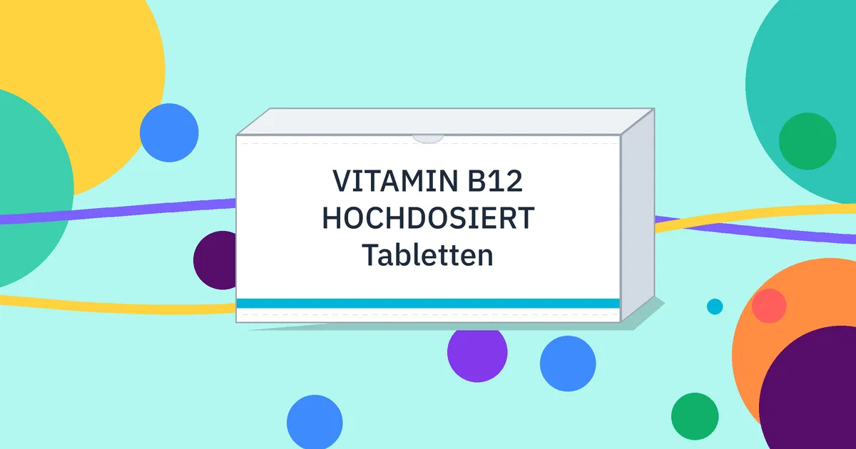 Symbolbild: Packung mit der Aufschrift VITAMIN B12 HOCHDOSIERT Tabletten (PZN 17876854) – Verfügbarkeit und Bezug in Apotheken in Frankfurt am Main