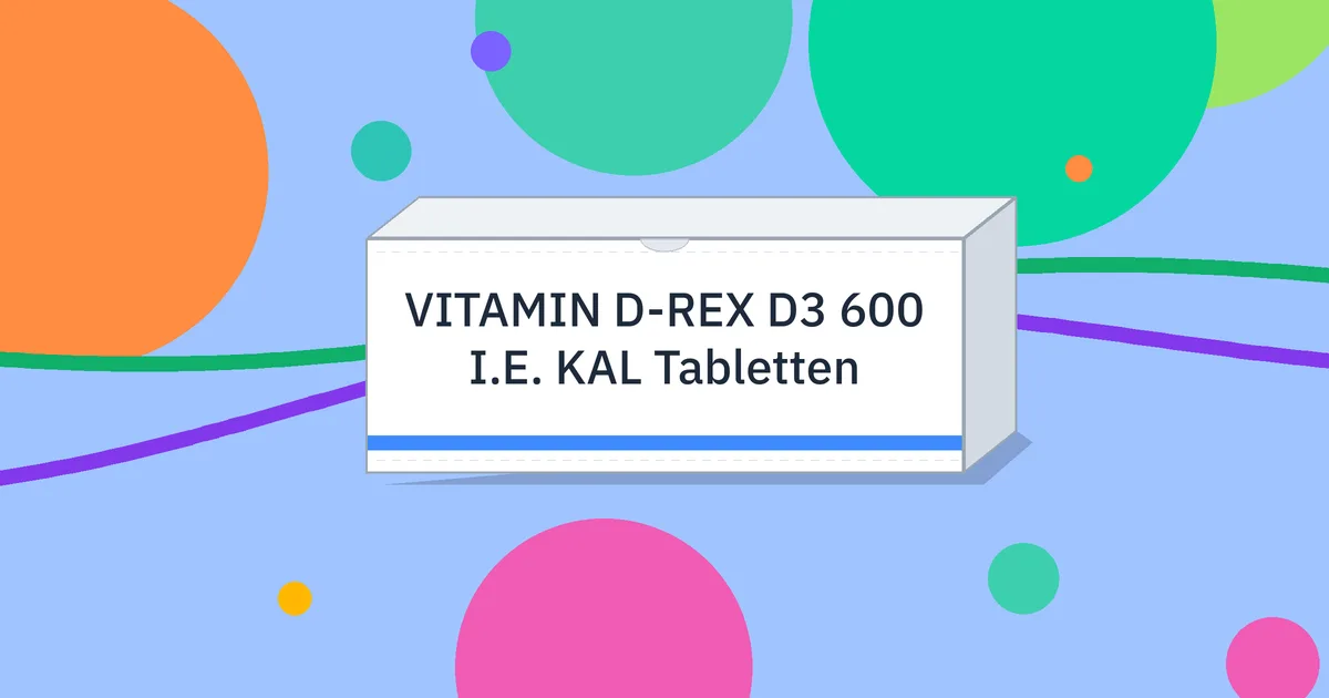 Symbolbild: Packung mit der Aufschrift VITAMIN D-REX D3 600 I.E. KAL Tabletten (PZN 17215130) – Verfügbarkeit und Bezug in Apotheken in Frankfurt am Main