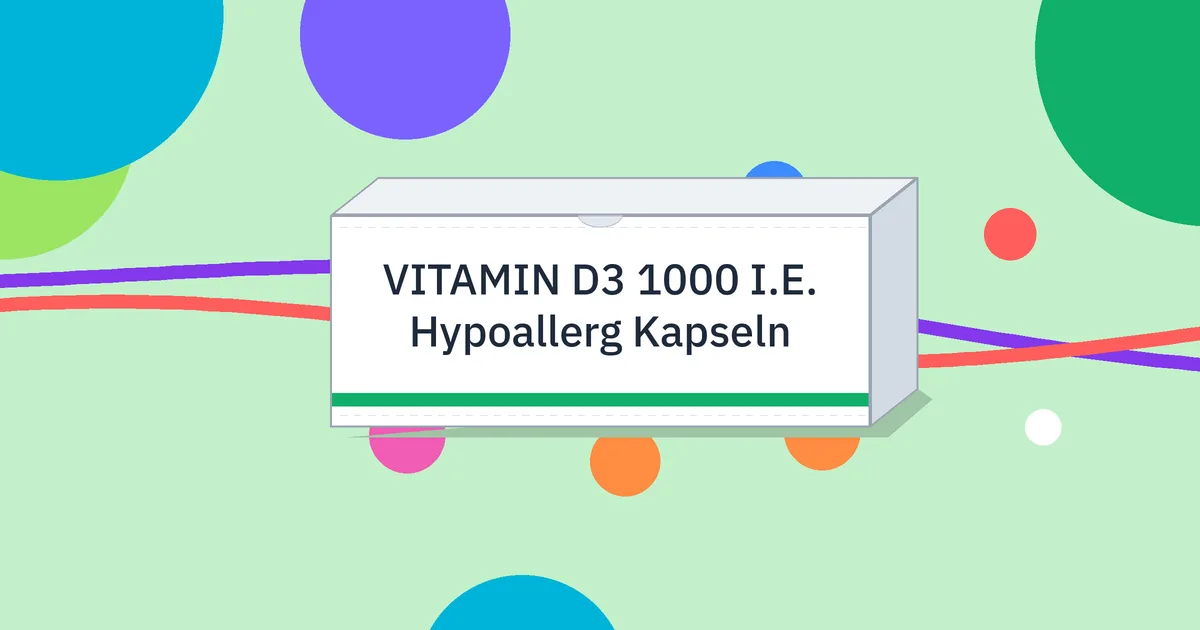 Symbolbild: Packung mit der Aufschrift VITAMIN D3 1000 I.E. Hypoallerg Kapseln (PZN 16874735) – Verfügbarkeit und Bezug in Apotheken in Frankfurt am Main