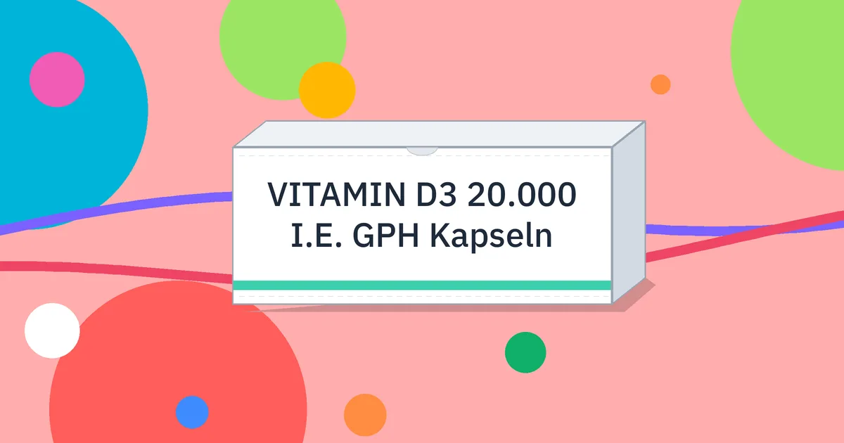 Symbolbild: Packung mit der Aufschrift VITAMIN D3 20.000 I.E. GPH Kapseln (PZN 14201995) – Verfügbarkeit und Bezug in Apotheken in Frankfurt am Main