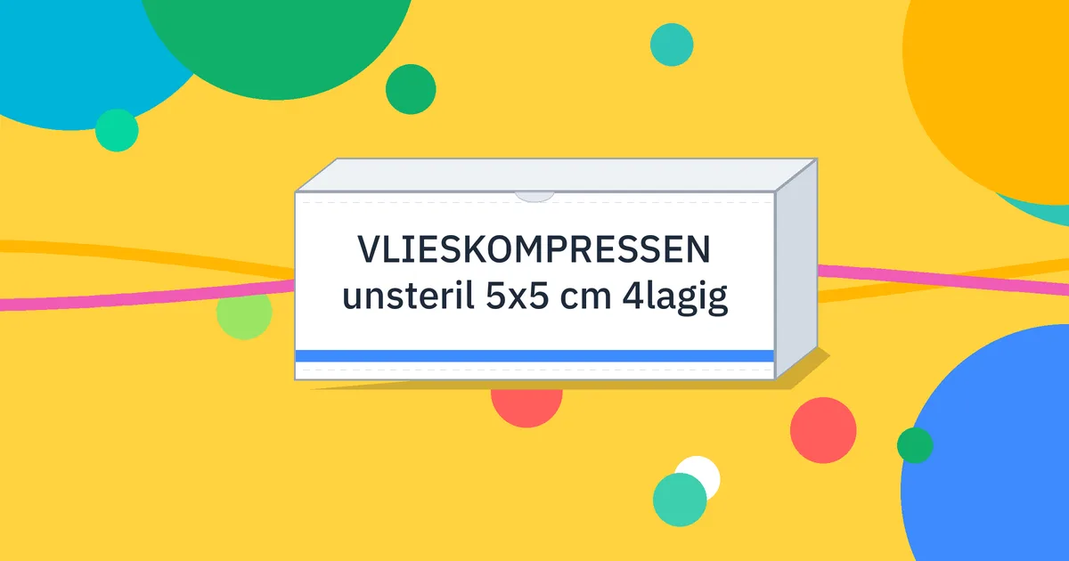Symbolbild: Packung mit der Aufschrift VLIESKOMPRESSEN unsteril 5x5 cm 4lagig (PZN 01651573) – Verfügbarkeit und Bezug in Apotheken in Frankfurt am Main