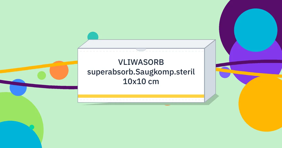 Symbolbild: Packung mit der Aufschrift VLIWASORB superabsorb.Saugkomp.steril 10x10 cm (PZN 15581801) – Verfügbarkeit und Bezug in Apotheken in Frankfurt am Main