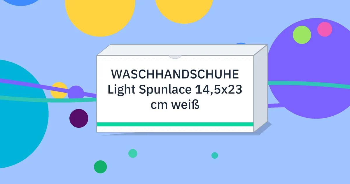 Symbolbild: Packung mit der Aufschrift WASCHHANDSCHUHE Light Spunlace 14,5x23 cm weiß (PZN 20606911) – Verfügbarkeit und Bezug in Apotheken in Frankfurt am Main