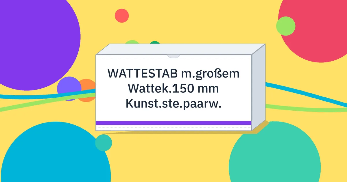 Symbolbild: Packung mit der Aufschrift WATTESTAB m.großem Wattek.150 mm Kunst.ste.paarw. (PZN 01407525) – Verfügbarkeit und Bezug in Apotheken in Frankfurt am Main