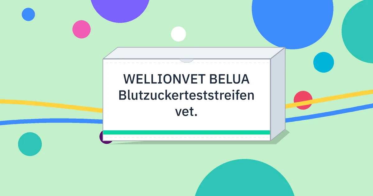 Symbolbild: Packung mit der Aufschrift WELLIONVET BELUA Blutzuckerteststreifen vet. (PZN 11668221) – Verfügbarkeit und Bezug in Apotheken in Frankfurt am Main