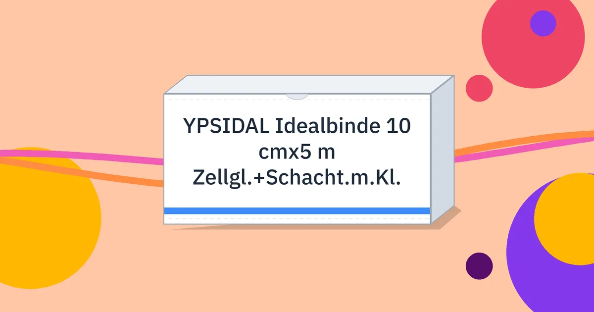Symbolbild: Packung mit der Aufschrift YPSIDAL Idealbinde 10 cmx5 m Zellgl.+Schacht.m.Kl. (PZN 12603643) – Verfügbarkeit und Bezug in Apotheken in Frankfurt am Main