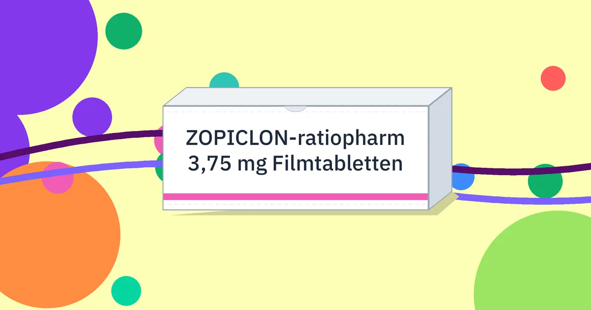 Symbolbild: Packung mit der Aufschrift ZOPICLON-ratiopharm 3,75 mg Filmtabletten (PZN 00574586) – Verfügbarkeit und Bezug in Apotheken in Frankfurt am Main