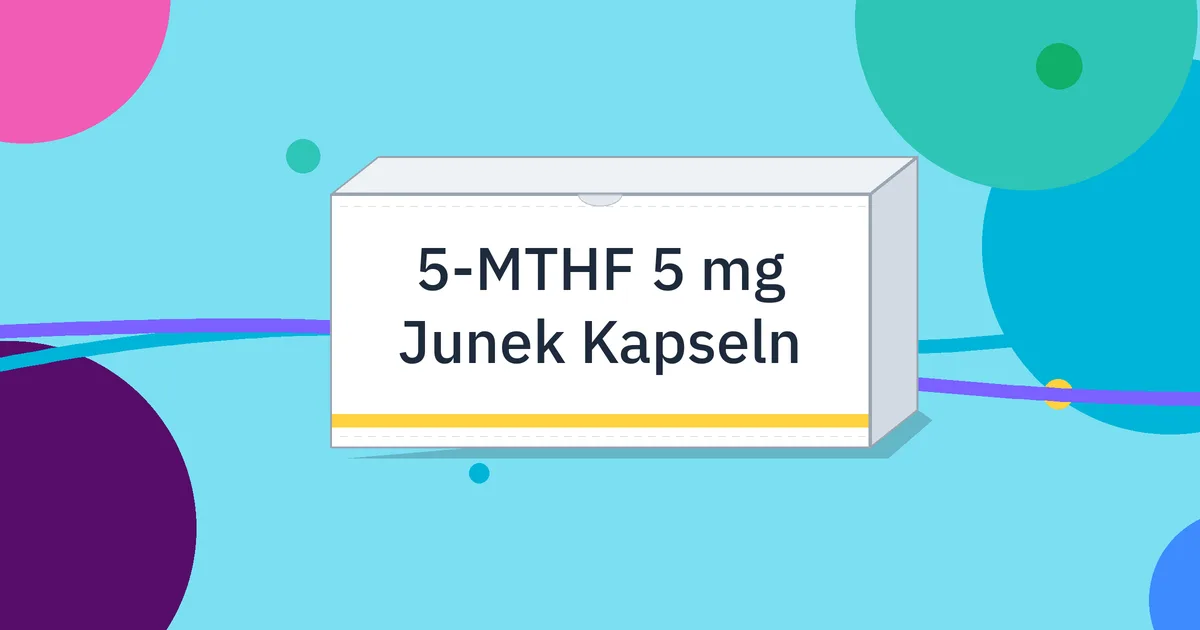 Symbolbild: Packung mit der Aufschrift 5-MTHF 5 mg Junek Kapseln (PZN 20078926) – Verfügbarkeit und Bezug in Apotheken in Frankfurt am Main