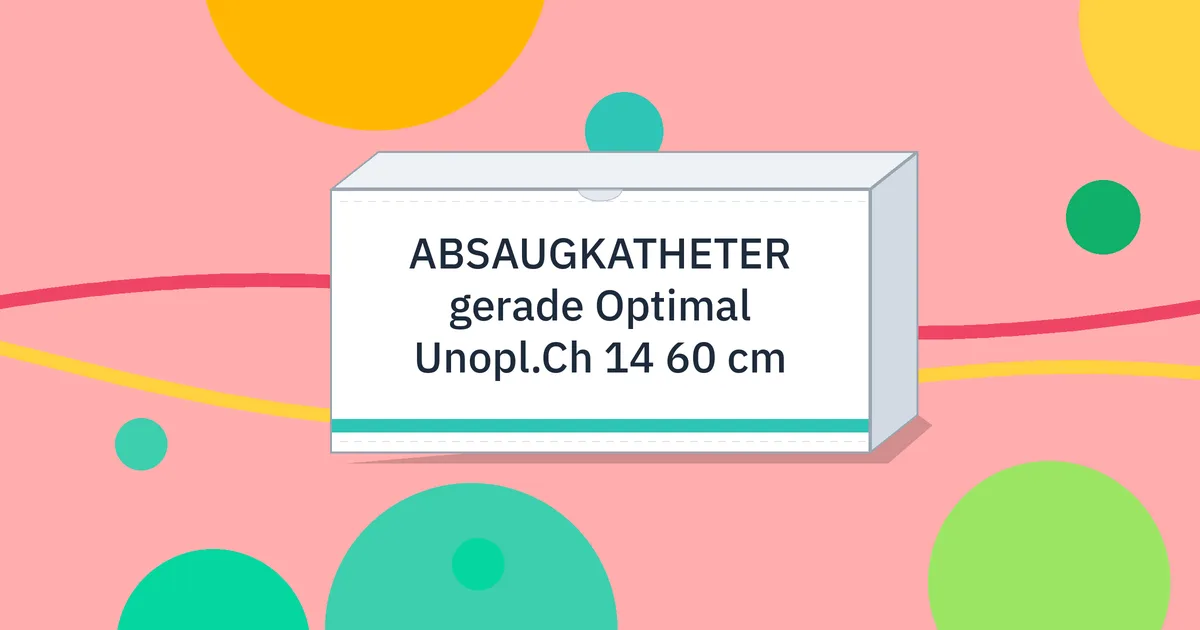 Symbolbild: Packung mit der Aufschrift ABSAUGKATHETER gerade Optimal Unopl.Ch 14 60 cm (PZN 18202046) – Verfügbarkeit und Bezug in Apotheken in Frankfurt am Main