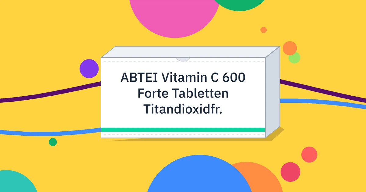 Symbolbild: Packung mit der Aufschrift ABTEI Vitamin C 600 Forte Tabletten Titandioxidfr. (PZN 17908376) – Verfügbarkeit und Bezug in Apotheken in Frankfurt am Main