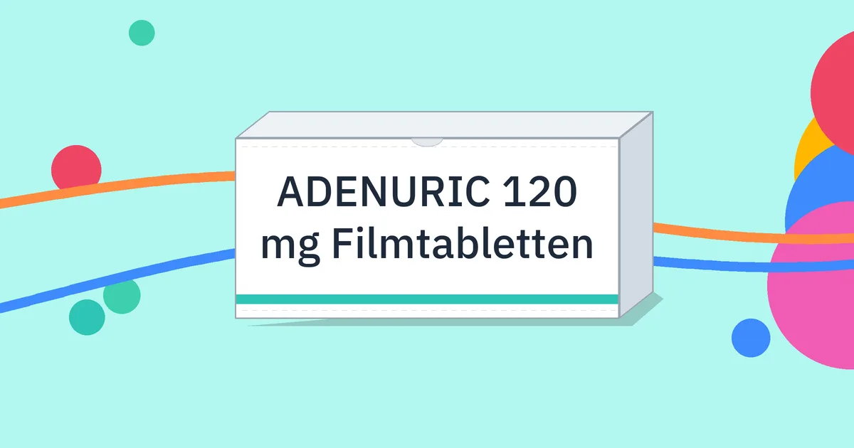 Symbolbild: Packung mit der Aufschrift ADENURIC 120 mg Filmtabletten (PZN 11073841) – Verfügbarkeit und Bezug in Apotheken in Frankfurt am Main
