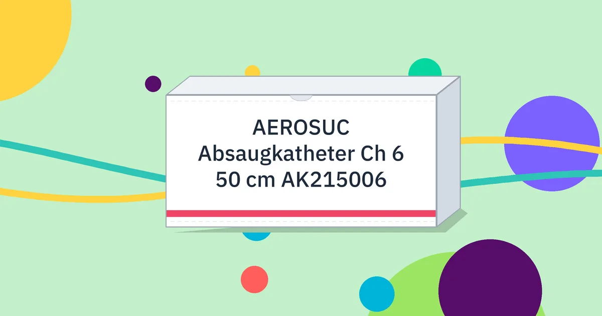 Symbolbild: Packung mit der Aufschrift AEROSUC Absaugkatheter Ch 6 50 cm AK215006 (PZN 14310141) – Verfügbarkeit und Bezug in Apotheken in Frankfurt am Main