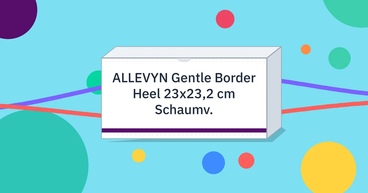 Symbolbild: Packung mit der Aufschrift ALLEVYN Gentle Border Heel 23x23,2 cm Schaumv. (PZN 09391120) – Verfügbarkeit und Bezug in Apotheken in Frankfurt am Main