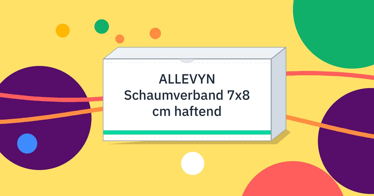 Symbolbild: Packung mit der Aufschrift ALLEVYN Schaumverband 7x8 cm haftend (PZN 19556935) – Verfügbarkeit und Bezug in Apotheken in Frankfurt am Main