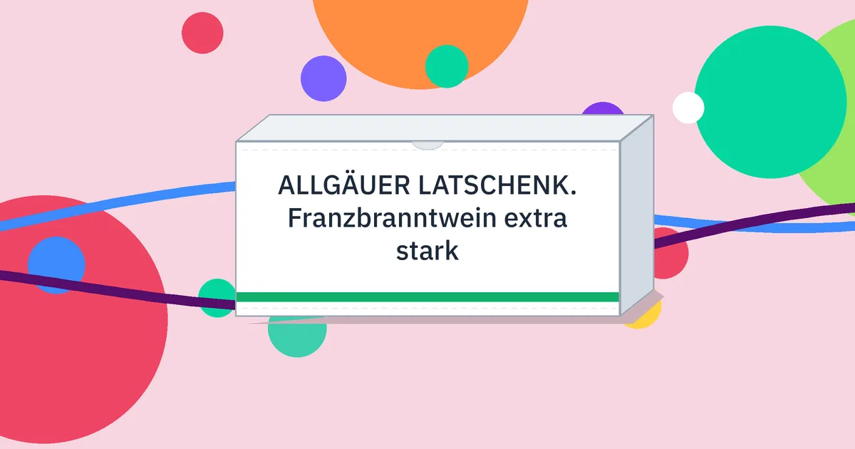 Symbolbild: Packung mit der Aufschrift ALLGÄUER LATSCHENK. Franzbranntwein extra stark (PZN 01986463) – Verfügbarkeit und Bezug in Apotheken in Frankfurt am Main