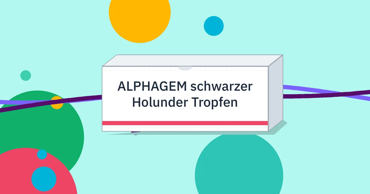 Symbolbild: Packung mit der Aufschrift ALPHAGEM schwarzer Holunder Tropfen (PZN 20297887) – Verfügbarkeit und Bezug in Apotheken in Frankfurt am Main