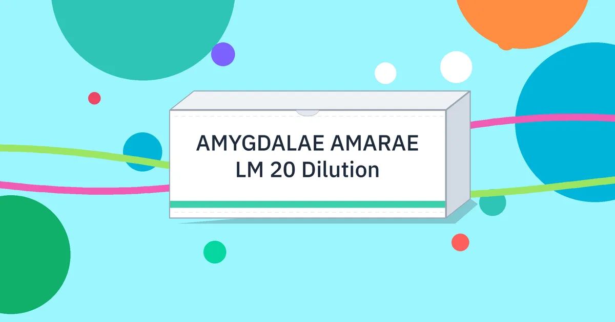 Symbolbild: Packung mit der Aufschrift AMYGDALAE AMARAE LM 20 Dilution (PZN 13325643) – Verfügbarkeit und Bezug in Apotheken in Frankfurt am Main
