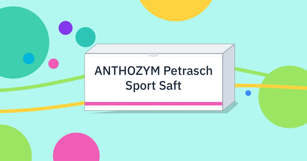 Symbolbild: Packung mit der Aufschrift ANTHOZYM Petrasch Sport Saft (PZN 20808916) – Verfügbarkeit und Bezug in Apotheken in Frankfurt am Main
