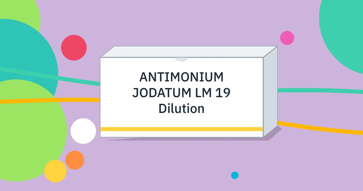 Symbolbild: Packung mit der Aufschrift ANTIMONIUM JODATUM LM 19 Dilution (PZN 12764317) – Verfügbarkeit und Bezug in Apotheken in Frankfurt am Main