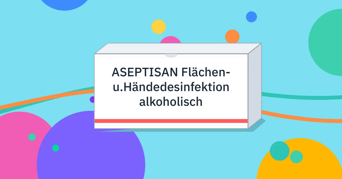 Symbolbild: Packung mit der Aufschrift ASEPTISAN Flächen- u.Händedesinfektion alkoholisch (PZN 16613756) – Verfügbarkeit und Bezug in Apotheken in Frankfurt am Main