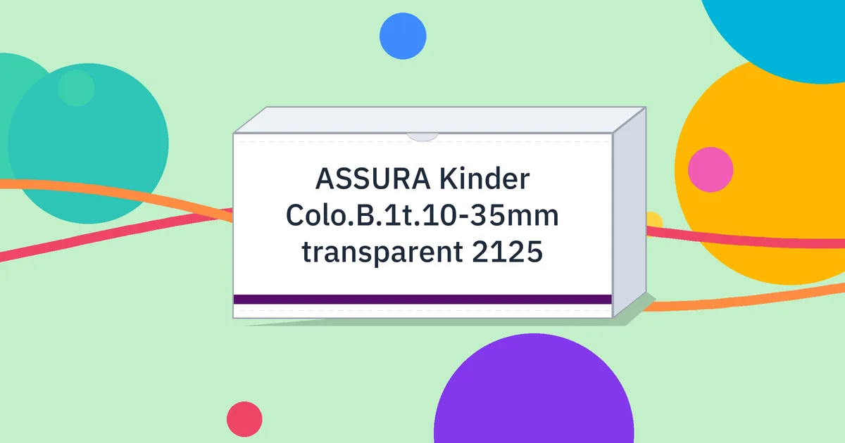 Symbolbild: Packung mit der Aufschrift ASSURA Kinder Colo.B.1t.10-35mm transparent 2125 (PZN 03982512) – Verfügbarkeit und Bezug in Apotheken in Frankfurt am Main