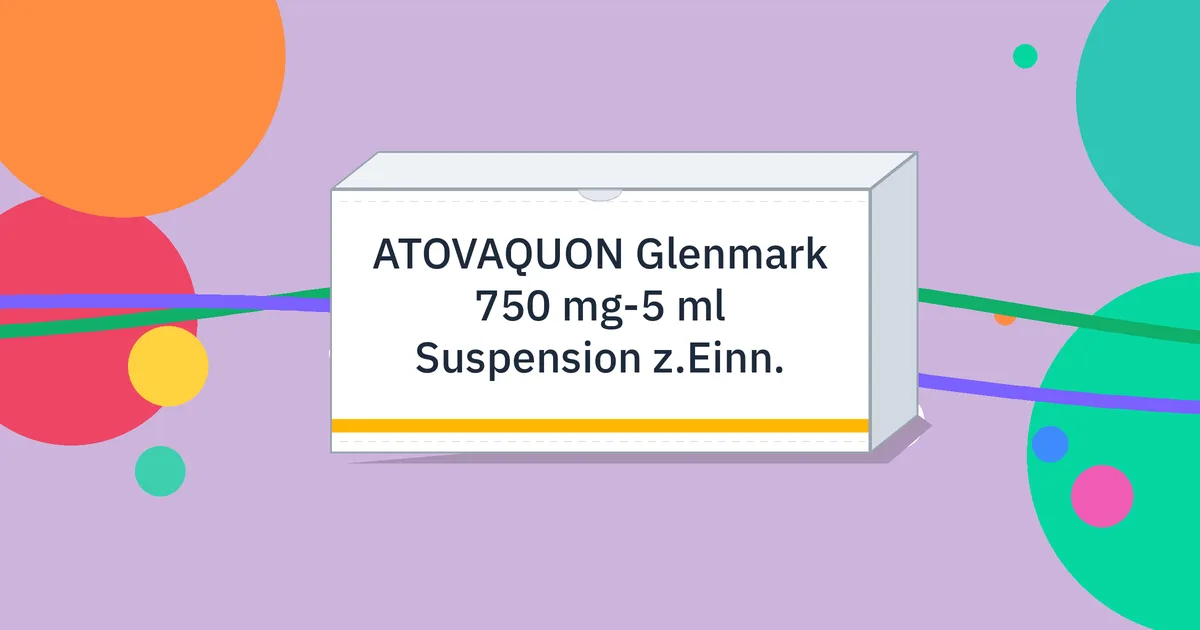 Symbolbild: Packung mit der Aufschrift ATOVAQUON Glenmark 750 mg-5 ml Suspension z.Einn. (PZN 20321350) – Verfügbarkeit und Bezug in Apotheken in Frankfurt am Main