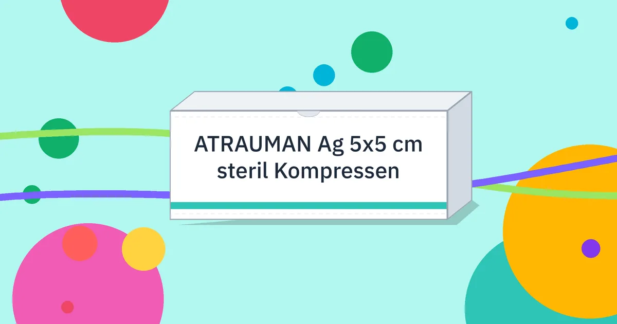 Symbolbild: Packung mit der Aufschrift ATRAUMAN Ag 5x5 cm steril Kompressen (PZN 18715260) – Verfügbarkeit und Bezug in Apotheken in Frankfurt am Main