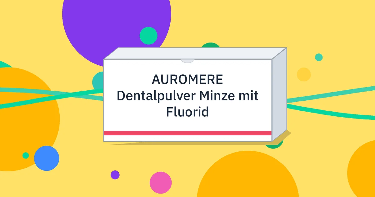 Symbolbild: Packung mit der Aufschrift AUROMERE Dentalpulver Minze mit Fluorid (PZN 17674323) – Verfügbarkeit und Bezug in Apotheken in Frankfurt am Main