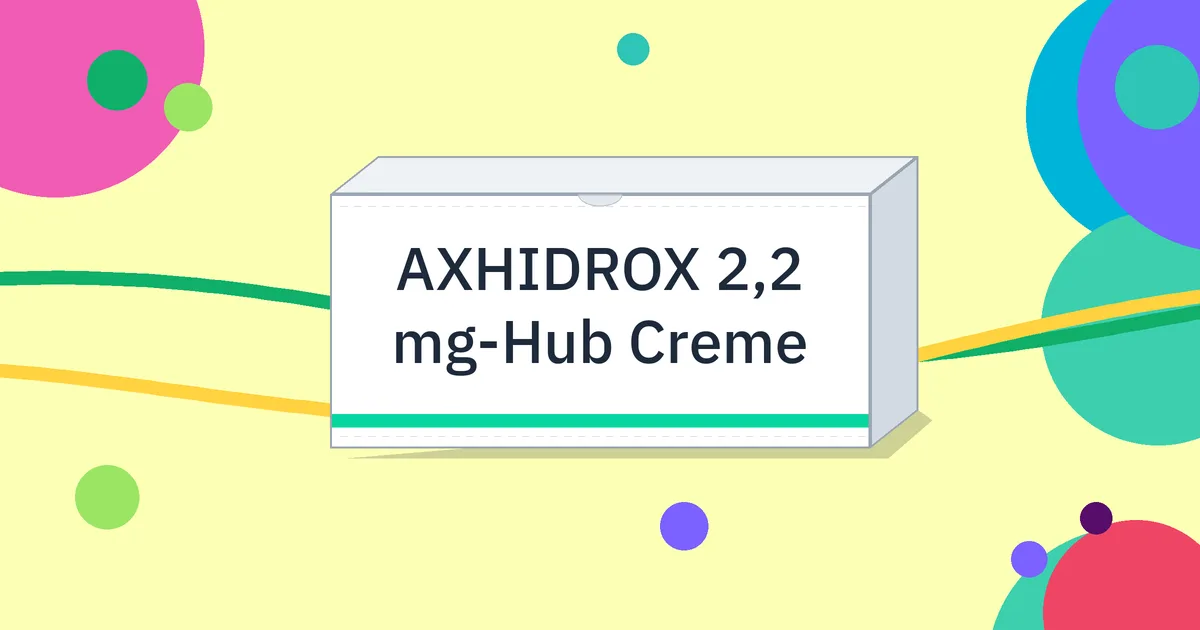 Symbolbild: Packung mit der Aufschrift AXHIDROX 2,2 mg-Hub Creme (PZN 18186347) – Verfügbarkeit und Bezug in Apotheken in Frankfurt am Main