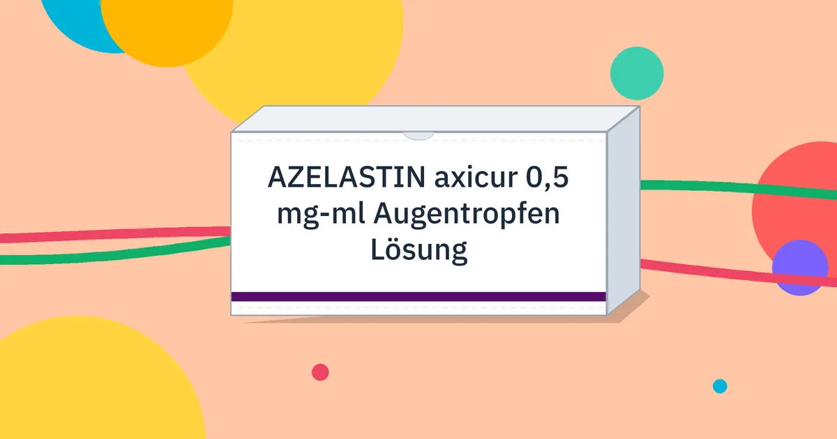 Symbolbild: Packung mit der Aufschrift AZELASTIN axicur 0,5 mg-ml Augentropfen Lösung (PZN 20196100) – Verfügbarkeit und Bezug in Apotheken in Frankfurt am Main