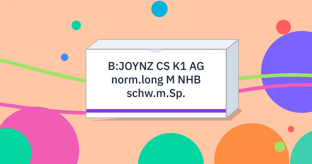 Symbolbild: Packung mit der Aufschrift B:JOYNZ CS K1 AG norm.long M NHB schw.m.Sp. (PZN 20530740) – Verfügbarkeit und Bezug in Apotheken in Frankfurt am Main